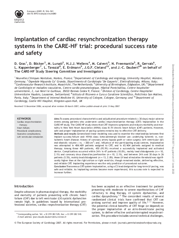 (PDF) Implantation of cardiac resynchronization therapy systems in the ...