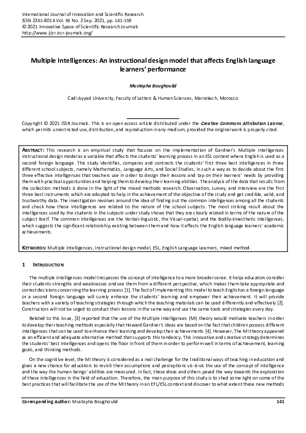 (PDF) Multiple Intelligences: An instructional design model that affects English language ...