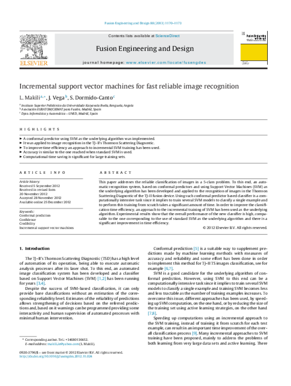 (PDF) Incremental support vector machines for fast reliable image recognition