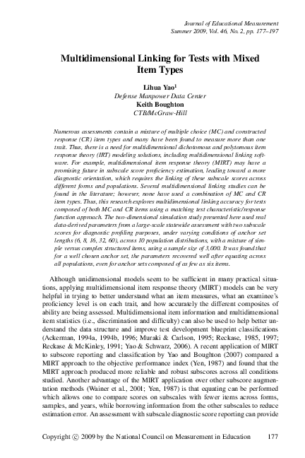 (PDF) Multidimensional Linking for Tests with Mixed Item Types