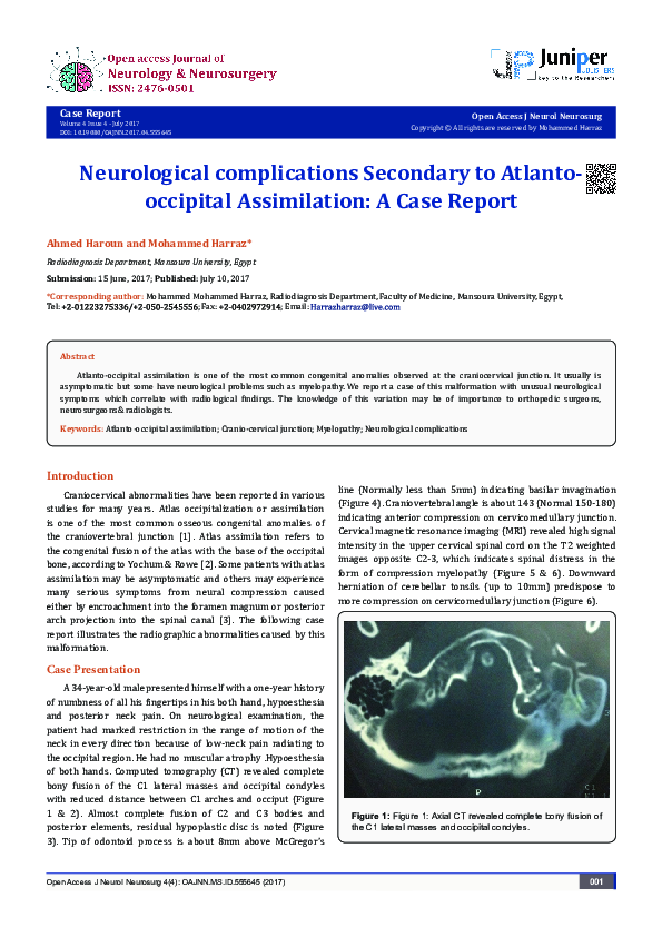 (PDF) Neurological complications Secondary to Atlanto-occipital ...