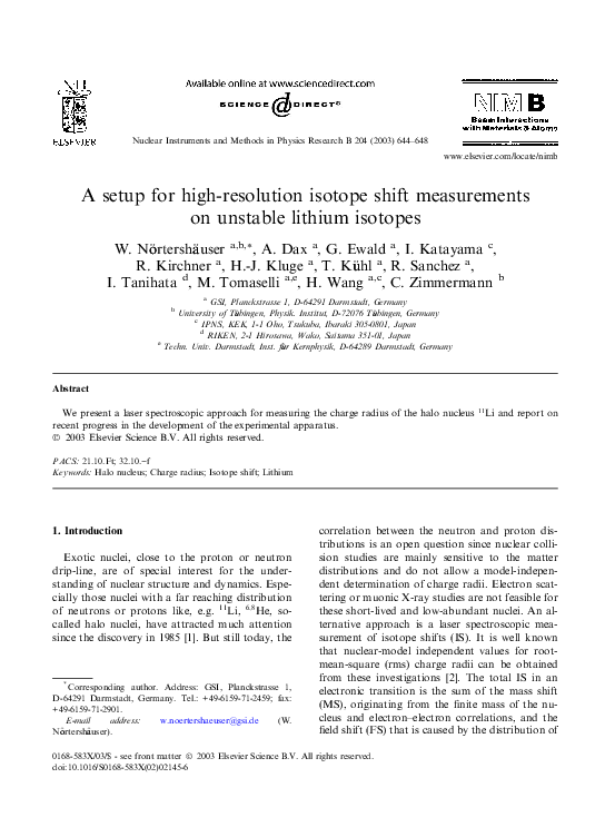(PDF) A setup for high-resolution isotope shift measurements on unstable lithium isotopes