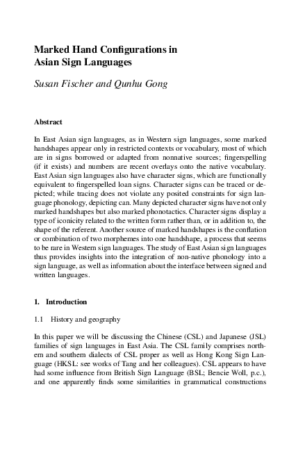 (PDF) Marked Hand Configurations in Asian Sign Languages