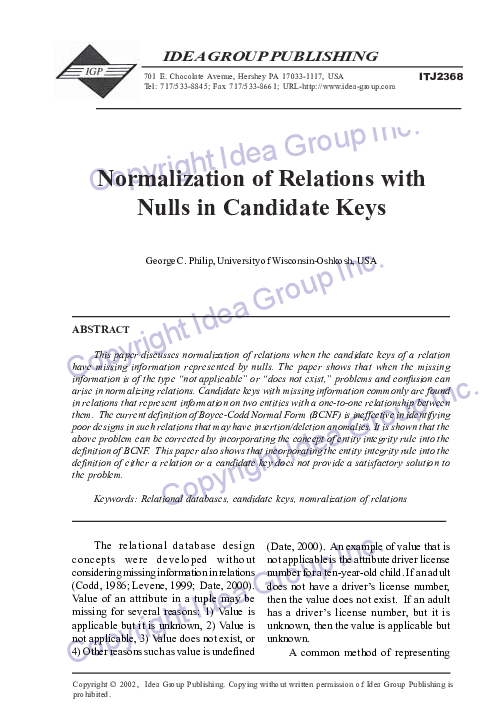 Normalization of Relations with Nulls in Candidate Keys