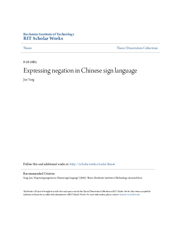(PDF) Expressing negation in Chinese Sign Language | Susan D Fischer ...