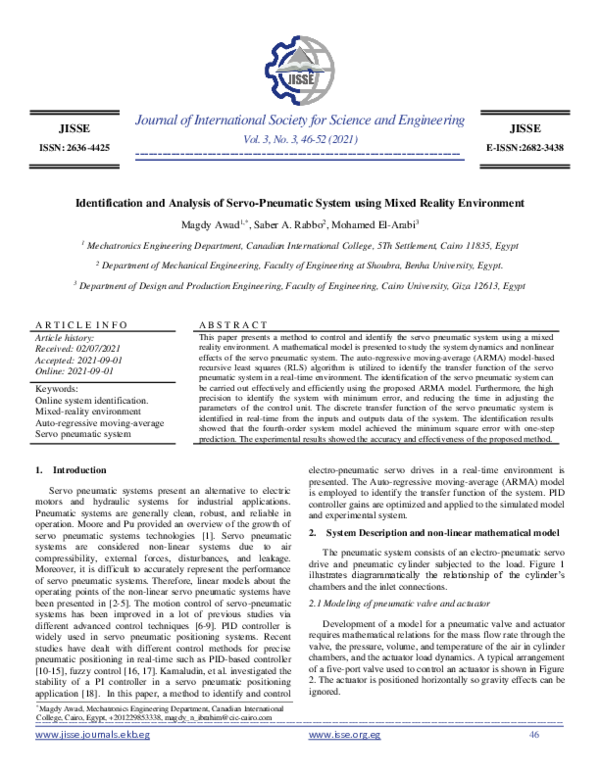 (PDF) Identification and Analysis of Servo-Pneumatic System using Mixed Reality Environment