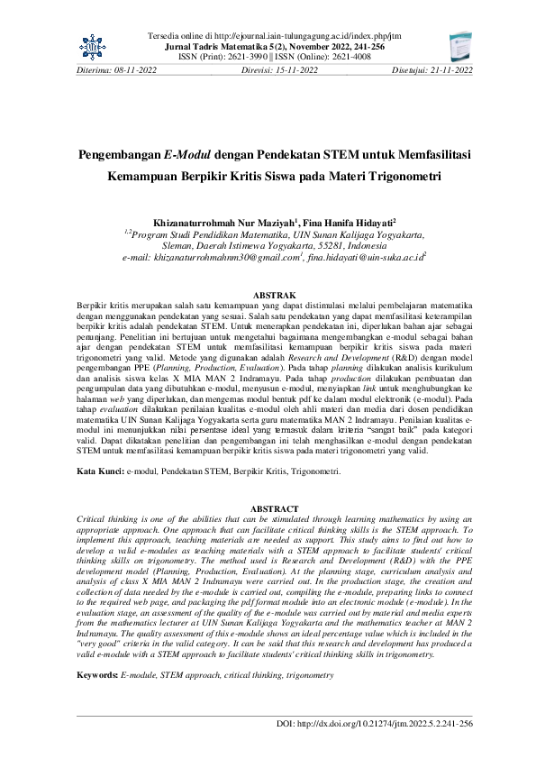 (PDF) Pengembangan E-Modul dengan Pendekatan STEM untuk Memfasilitasi Kemampuan Berpikir Kritis ...