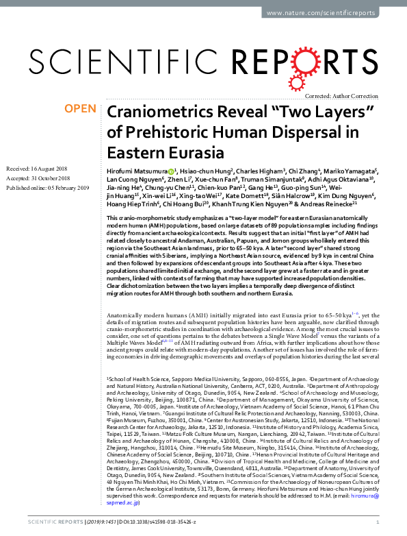 (PDF) Craniometrics Reveal “Two Layers” of Prehistoric Human Dispersal ...