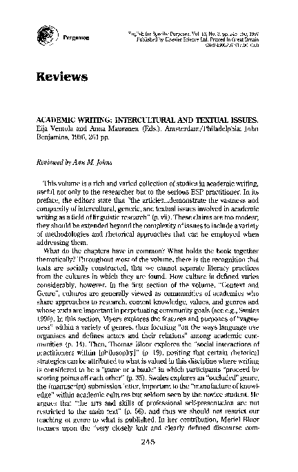 (PDF) Academic writing: Intercultural and textual issues