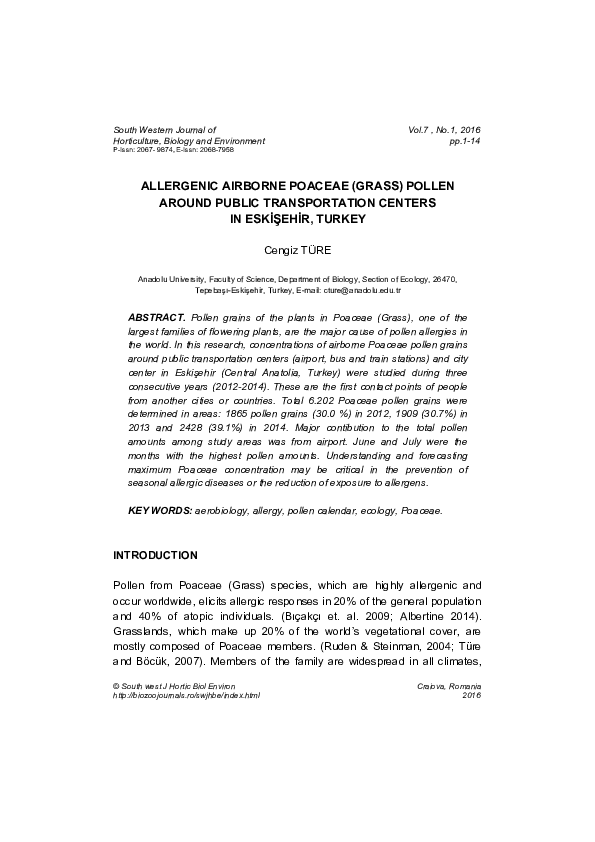 (PDF) Allergenic Airborne Poaceae (Grass) Pollen Around Public ...