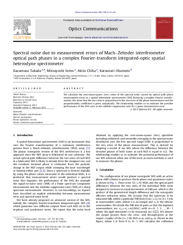 (PDF) Spectral Noise Analysis in Mach–Zehnder Interferometry