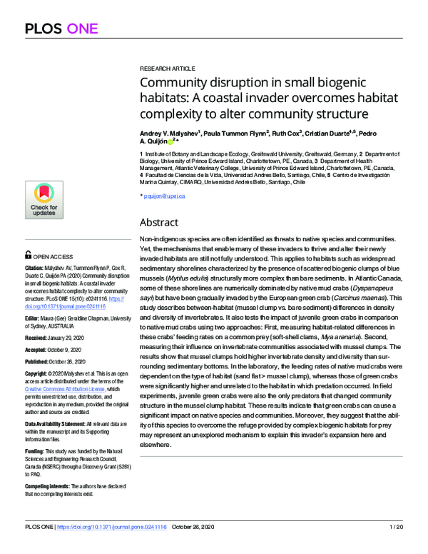 (PDF) Community disruption in small biogenic habitats: A coastal ...