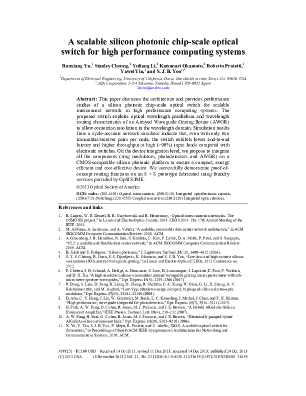 Pdf A Scalable Silicon Photonic Chip Scale Optical Switch For High