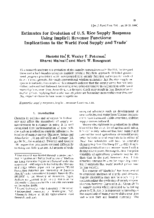 (PDF) Estimates for Evolution of U.S. Rice Supply Response Using ...