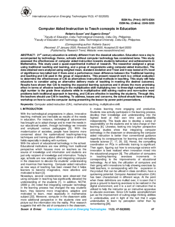(PDF) Computer Aided Instruction to Teach concepts in Education