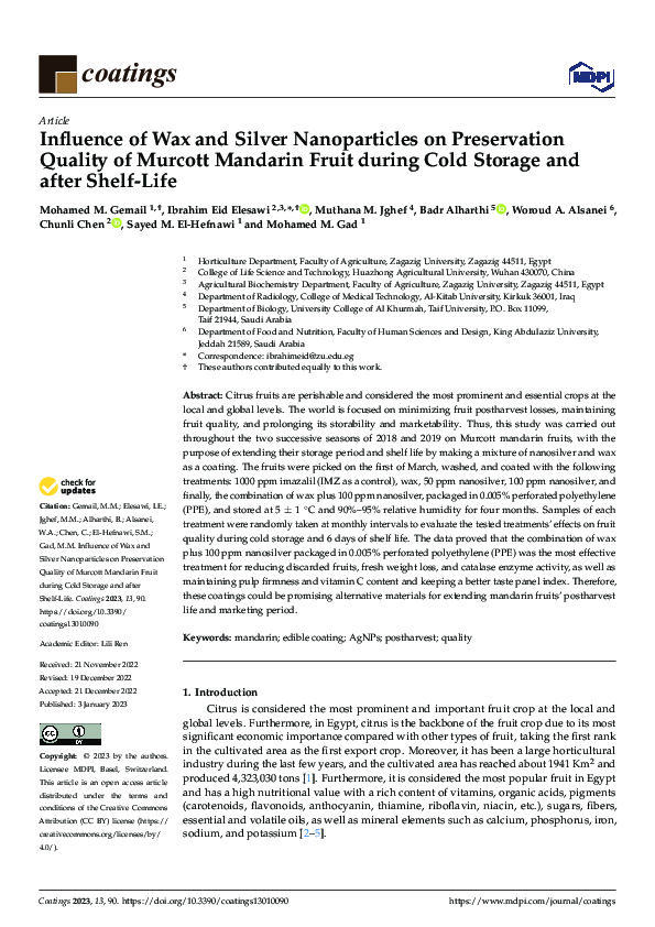 (PDF) Influence of Wax and Silver Nanoparticles on Preservation Quality ...