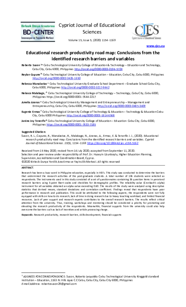 (PDF) Educational research productivity road map: Conclusions from the ...