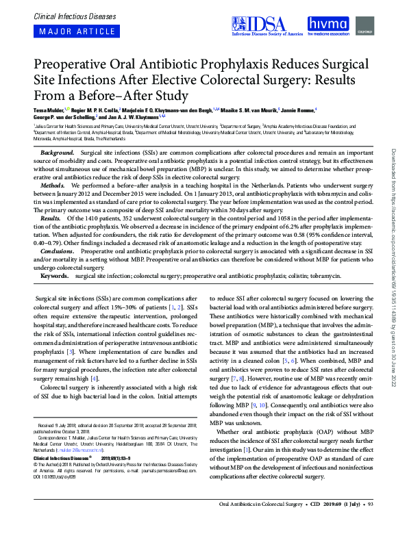 (PDF) Preoperative Oral Antibiotic Prophylaxis Reduces Surgical Site ...