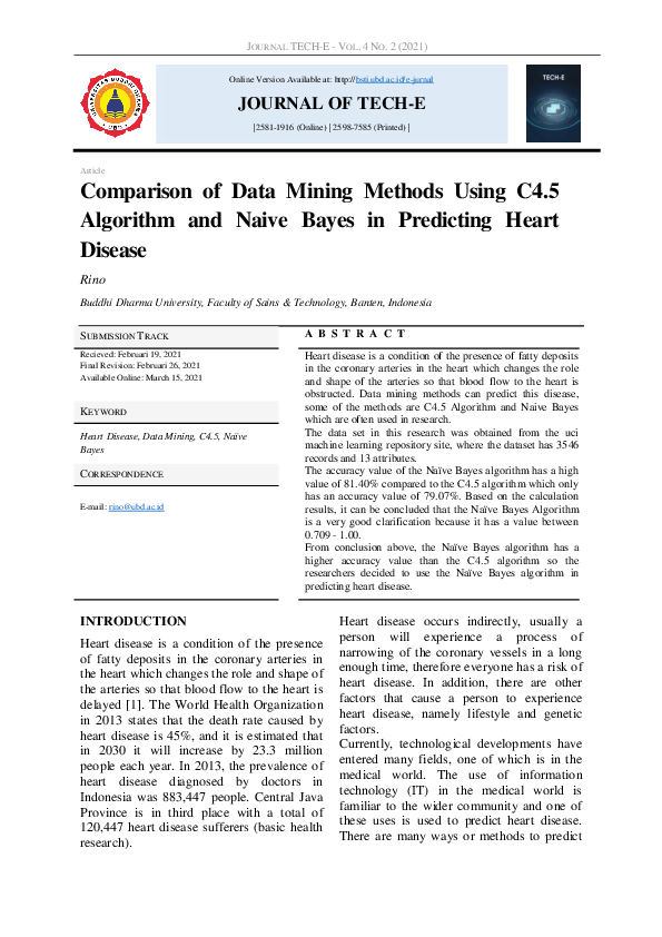 Pdf The Comparison Of Data Mining Methods Using C4 5 Algorithm And Naive Bayes In Predicting