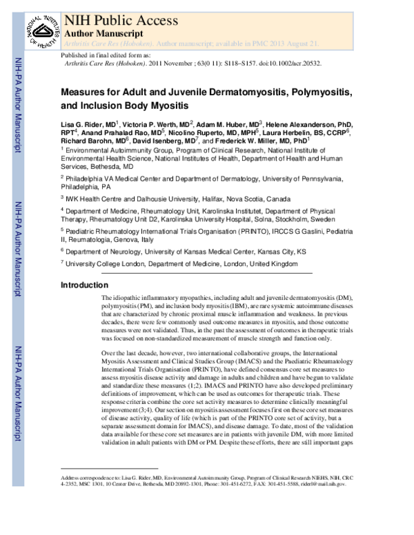 (PDF) Measures of adult and juvenile dermatomyositis, polymyositis, and inclusion body myositis ...