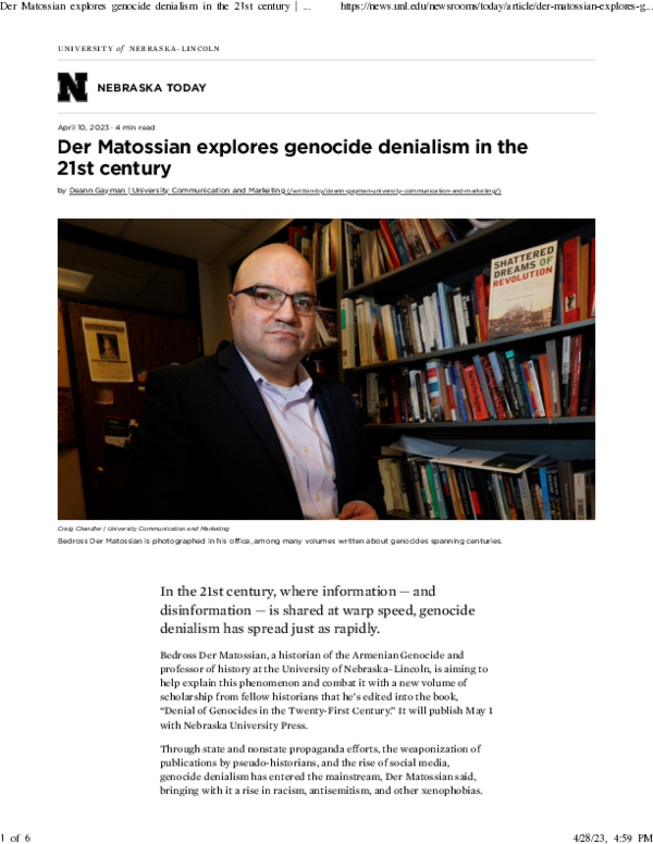 (PDF) Der Matossian explores genocide denialism in the 21st century by ...