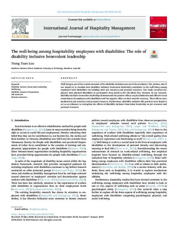 (PDF) The well-being among hospitability employees with disabilities ...