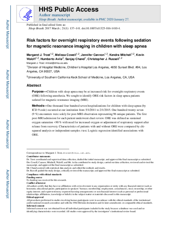 (PDF) Risk factors for overnight respiratory events following sedation ...