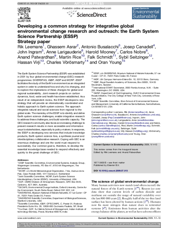 (PDF) Developing a common strategy for integrative global environmental ...