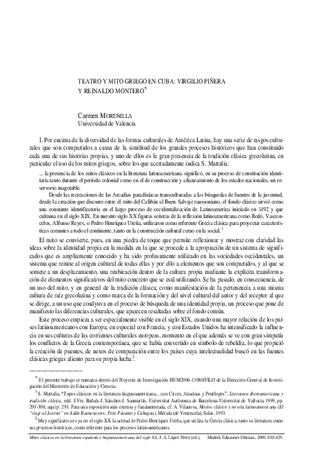 (PDF) Teatro y mito griego en Cuba: Virgilio Piñera y Reinaldo Montero