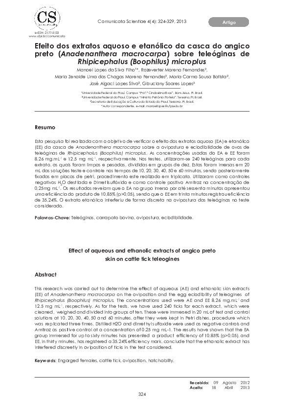 (PDF) Efeito dos extratos aquoso e etanólico da casca do angico preto ...