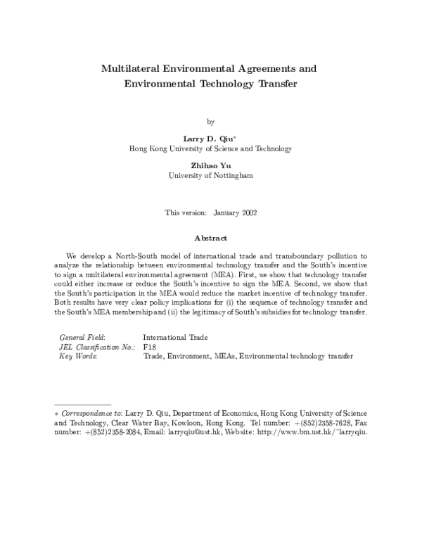 (PDF) Multilateral Environmental Agreements and Environmental ...