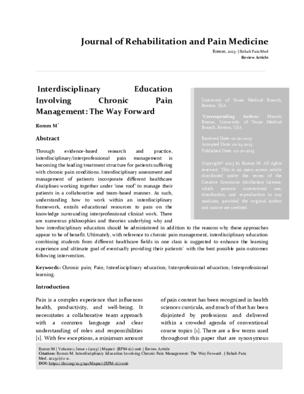 (PDF) Chronic Pain Management Through Interdisciplinary Education