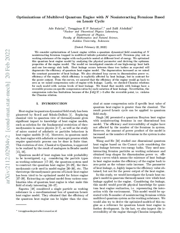 (PDF) Optimizations of multilevel quantum engine with N noninteracting ...