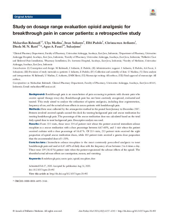(PDF) Study on dosage range evaluation opioid analgesic for ...