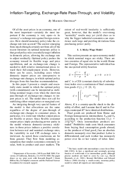 (PDF) Inflation-Targeting, Exchange-Rate Pass-Through, and Volatility