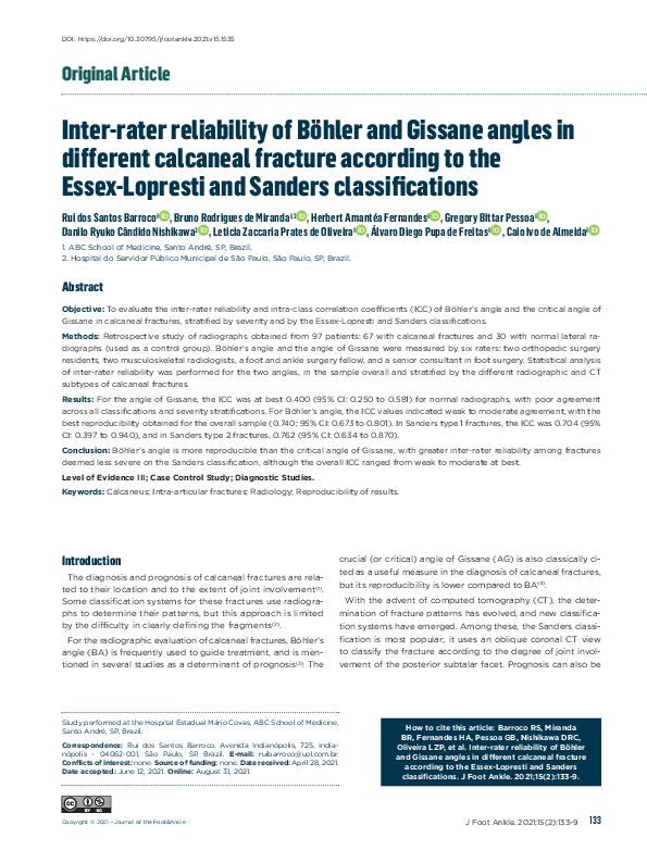 (PDF) Inter-rater reliability of Böhler and Gissane angles in different ...