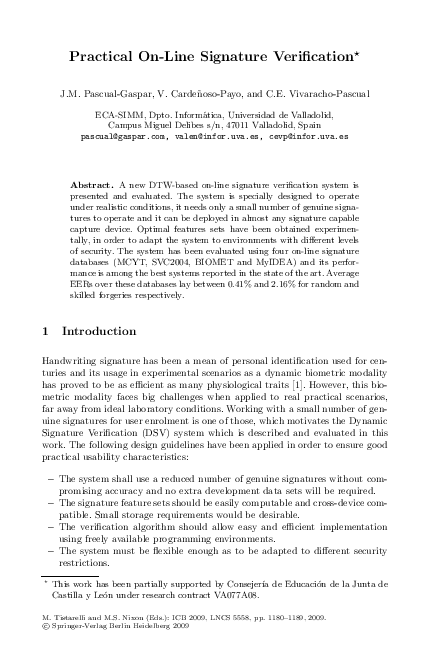 (PDF) Practical On-Line Signature Verification