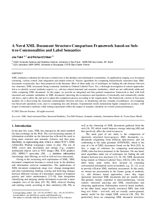 Pdf A Novel Xml Document Structure Comparison Framework Based On Sub