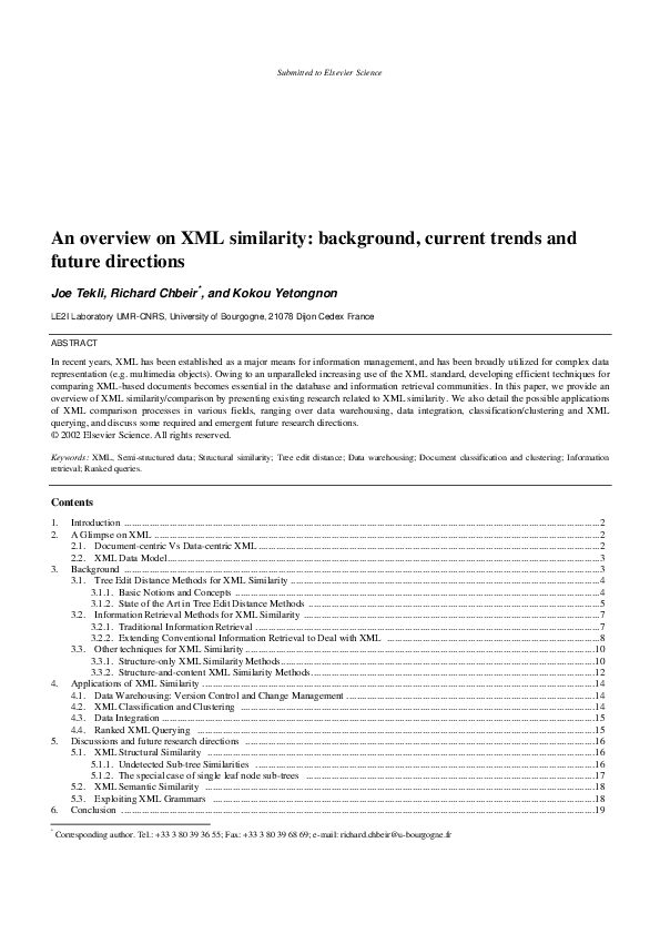 (PDF) An overview on XML similarity: Background, current trends and future directions