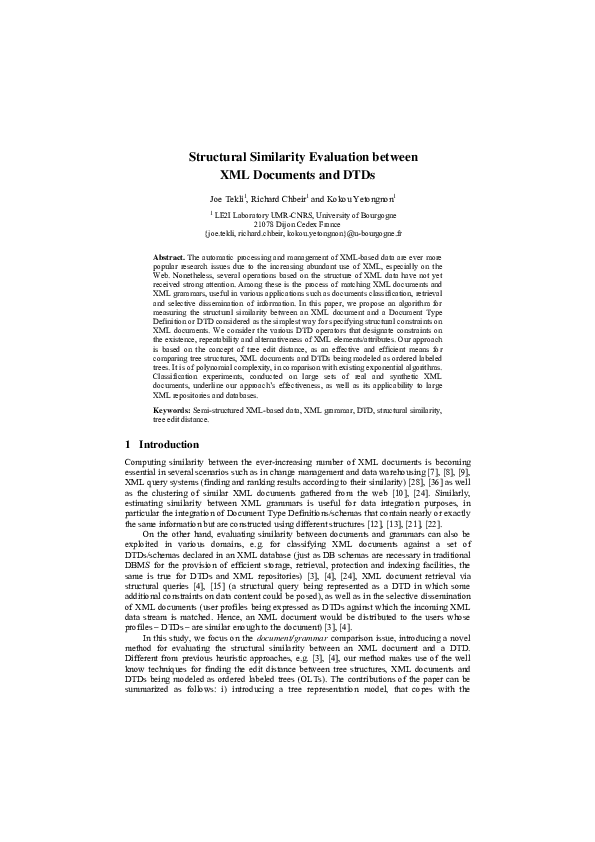 (PDF) Structural Similarity Evaluation Between XML Documents and DTDs