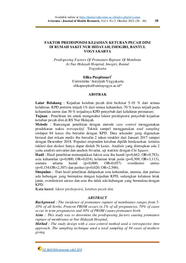 (PDF) Faktor Predisposisi Kejadian Ketuban Pecah Dini DI Rumah Sakit ...