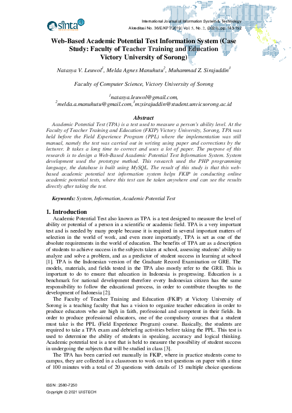 (PDF) Web-Based Academic Potential Test Information System (Case Study ...