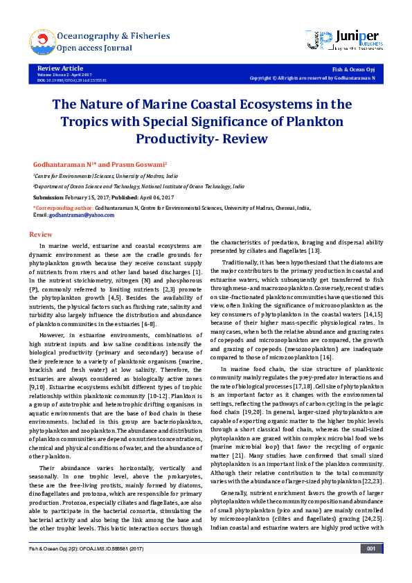 (PDF) The Nature of Marine Coastal Ecosystems in the Tropics with ...