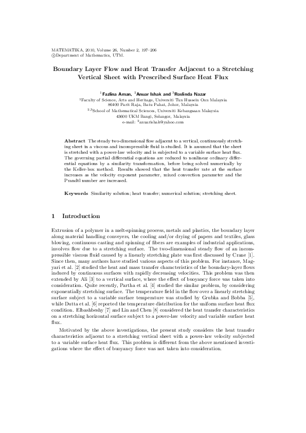 (PDF) Boundary Layer Flow and Heat Transfer Adjacent to a Stretching Vertical Sheet with ...