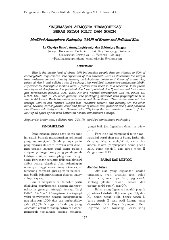 (PDF) Modified Atmosphere Packaging (MAP) of Brown and Polished Rice