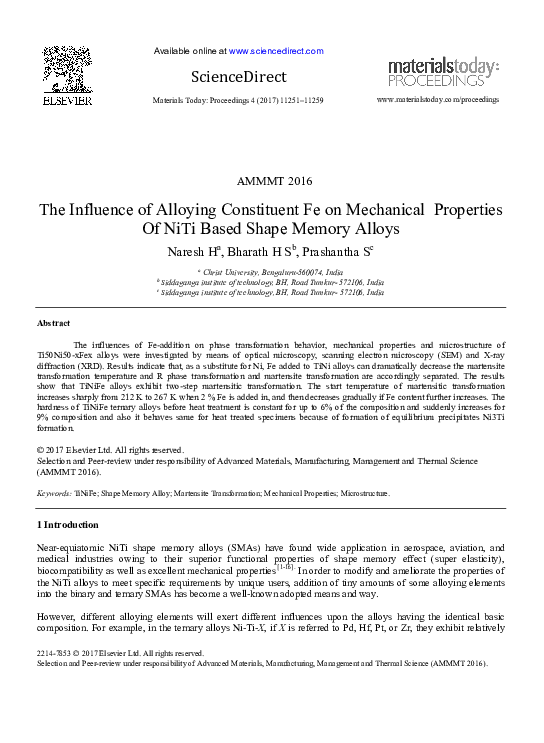 (PDF) The Influence of Alloying Constituent Fe on Mechanical Properties Of NiTi Based Shape ...