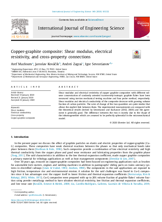 (PDF) Copper-graphite composite: Shear modulus, electrical resistivity, and cross-property ...