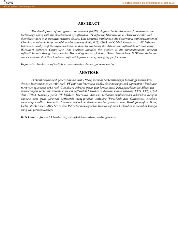 (PDF) Implementasi Softswitch Cloudware Pada PT Infokom Internusa