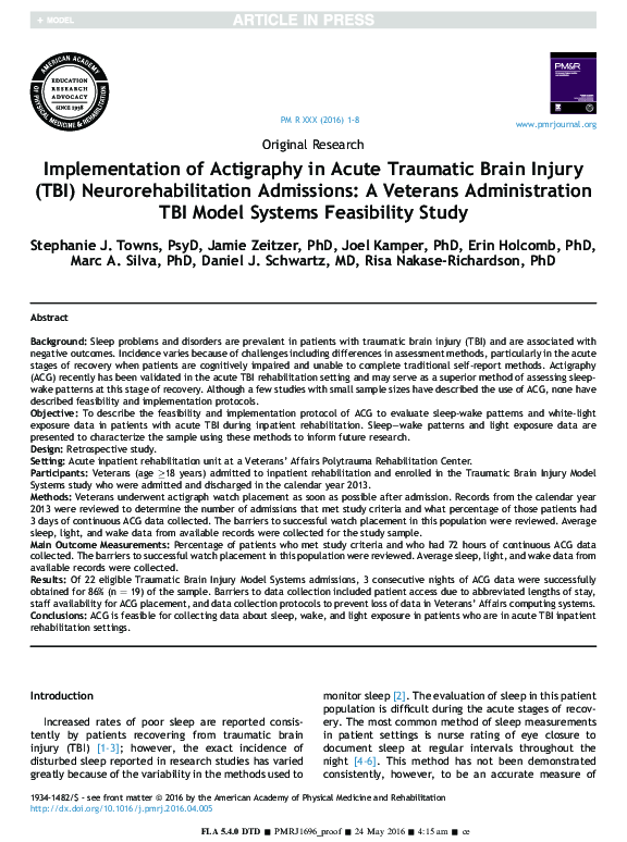(PDF) Implementation of Actigraphy in Acute Traumatic Brain Injury (TBI) Neurorehabilitation ...