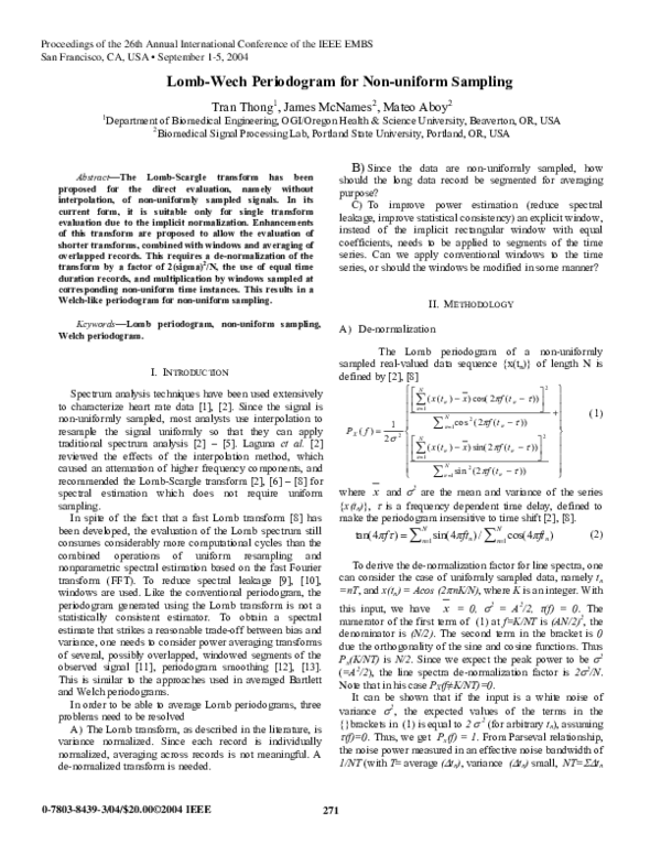 (PDF) Lomb-Wech periodogram for non-uniform sampling